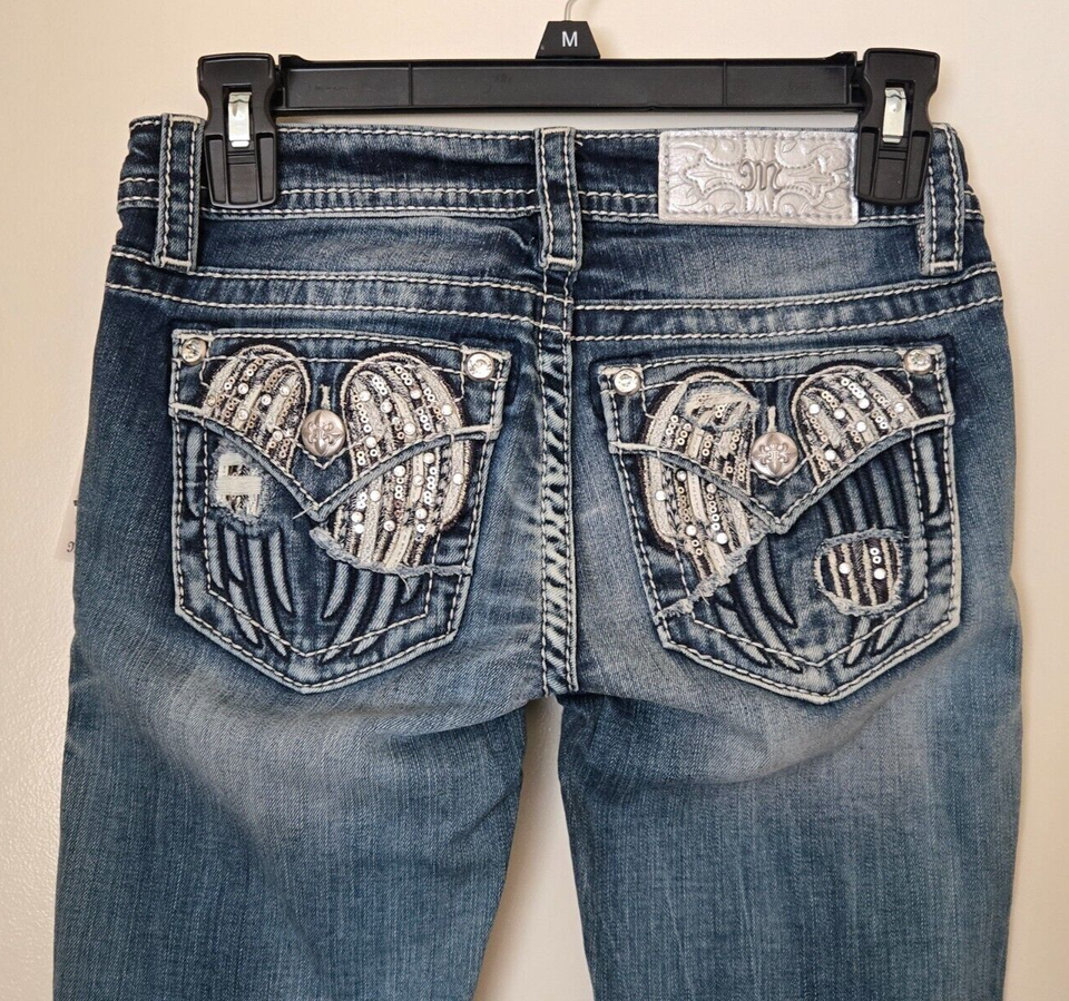 Miss Me Signature Skinny Angel Wings Low Rise Dark Blue Jeans Women's ...