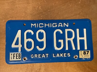 1987 Michigan License Plate Great Lakes Blue # 469 GRH | eBay