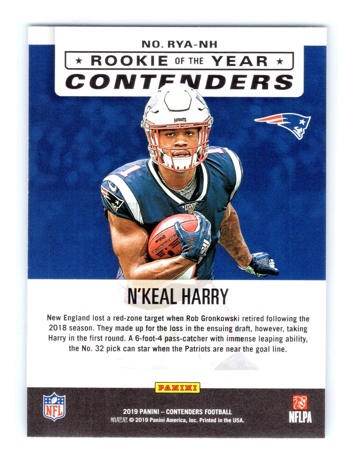 2019 Contenders Football #RYA-NH N'Keal Harry Rookie of the Year ...