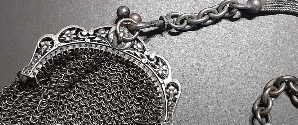 joli Porte sou/monnaie maille aumonière avec chatelaine ARGENT ANCIEN ...