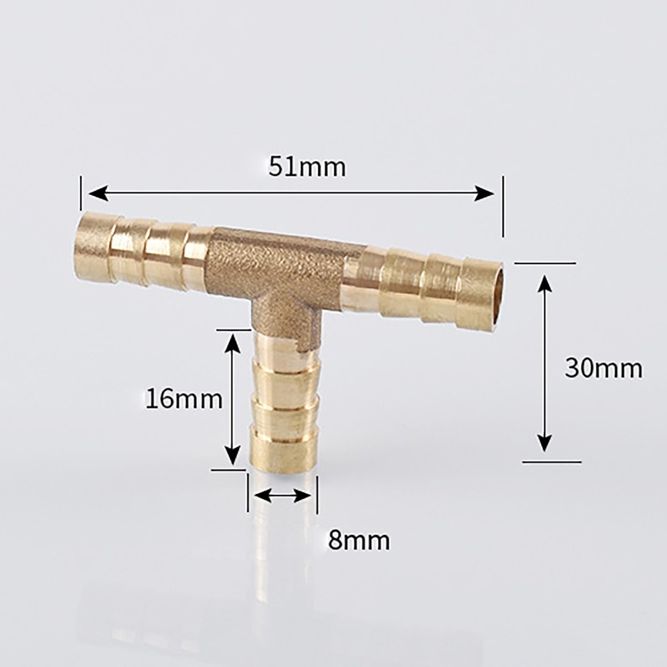 Brass 8mm 3 Way Barbed Tee Splitter Fitting Tubing Hose Connector 5PCS ...