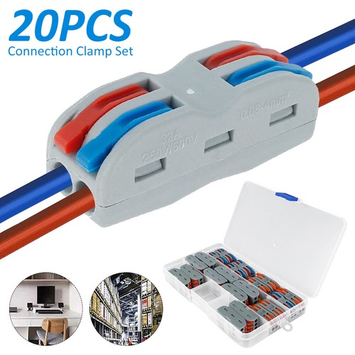 20pcs 2/3 Port Electrical Connector Wire Block Clamp Compact Splicing ...