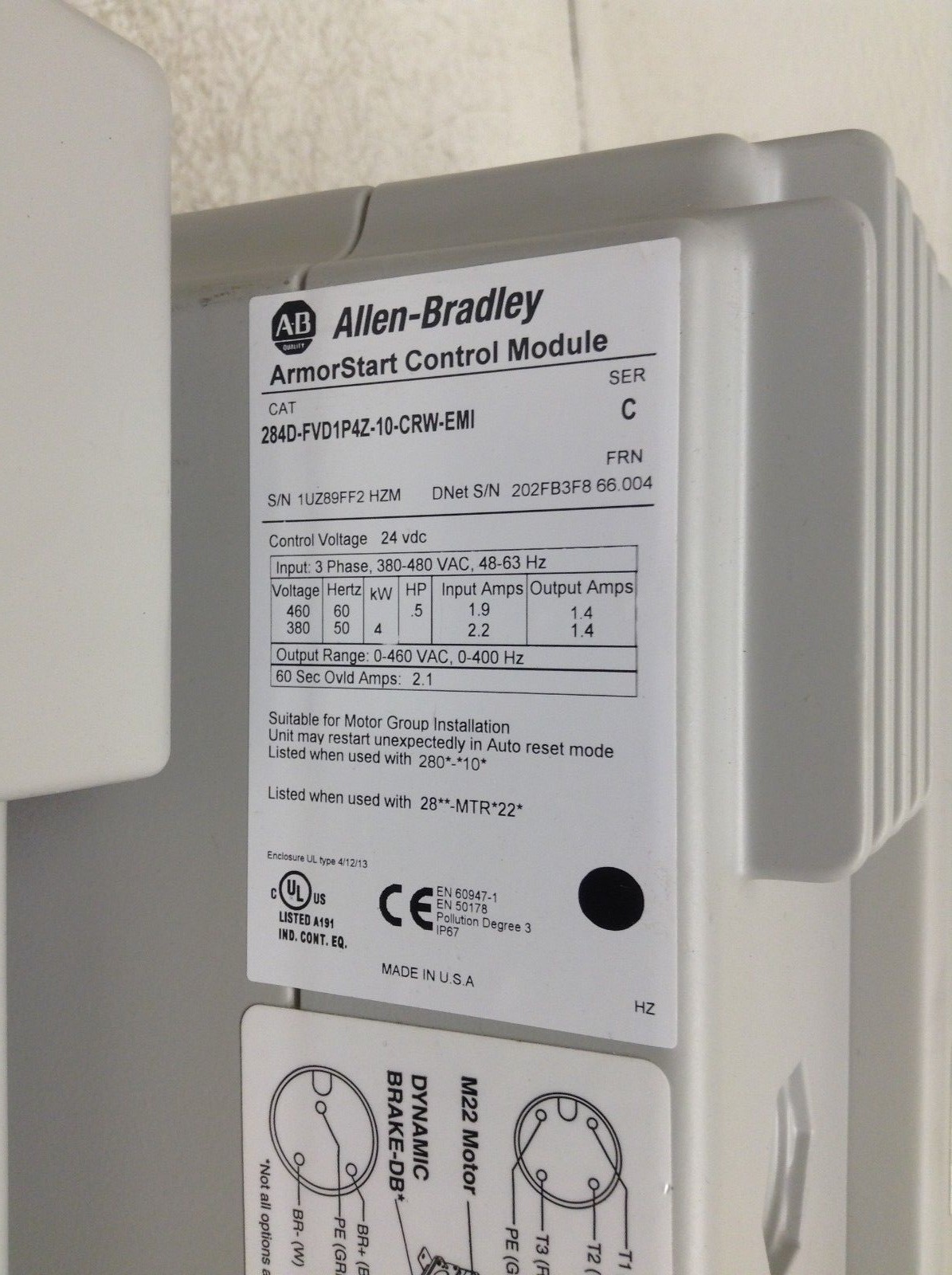 Allen Bradley 280D-FN-10-C ArmorStart Control Module 284D-FVD1P4Z-10 ...