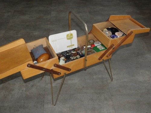 Knitting Sewing Box wooden wood Design Storage Cantilever Case Craft ...