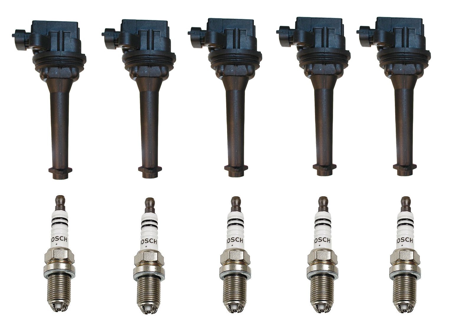 Set of 5 Spark Plugs w/ Ignition Coils w/ Connectors for VOLVO S60 S70 ...