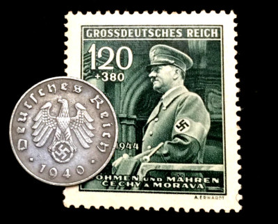 WWII Authentic Rare German Coin 1 Rp Zinc and Unused Stamp World War 2 ...