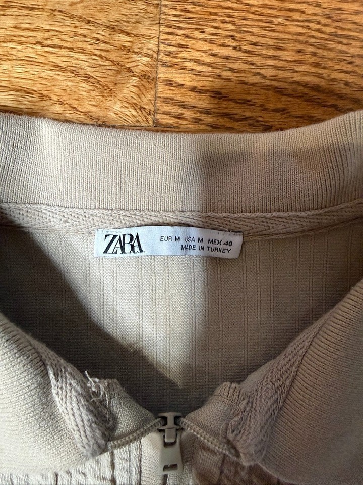 Zara Johnny Collar Polo Shirt Men's Medium Brown Short Sleeve SHIPS NOW ...