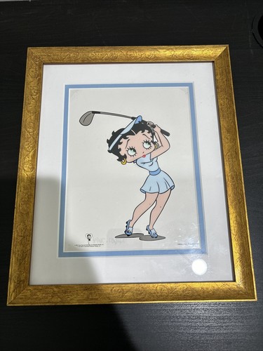 Betty Boop Golf 6” x 8” Serigraph Blue UV Protected Art Frame 10” x 12 ...