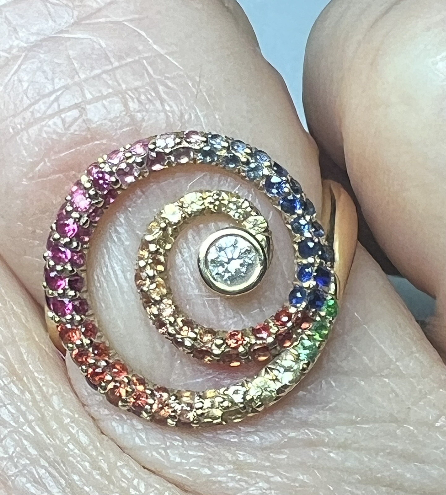 A R K RAINBOW TIE-DYE DESTINY SPIRAL 18K RING W/ DIAMOND, COLORED ...