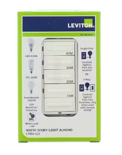 Leviton LTB60-1LZ 20A Countdown Timer Switch for sale online | eBay