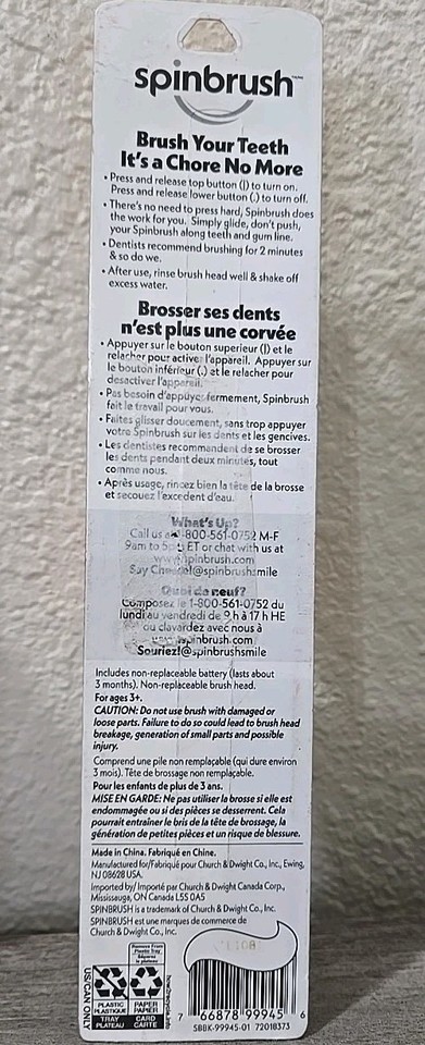 Spinbrush Dazzling CLEAN Battery Powered Toothbrush Soft Bristles 1 ...