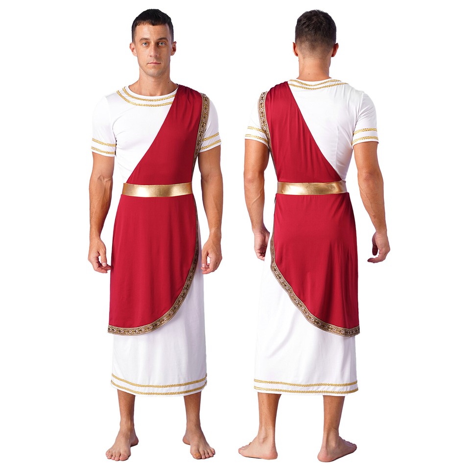 Mens Ancient Greek Toga Short Sleeve Roman Robe Caesar Party Masquerade ...