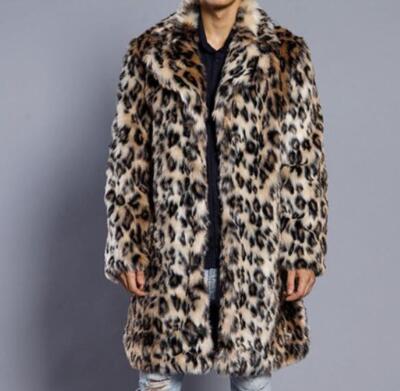 Men Leopard Print Fur Suit Coat Rabbit Fur Long Coat Warm Parka Winter ...
