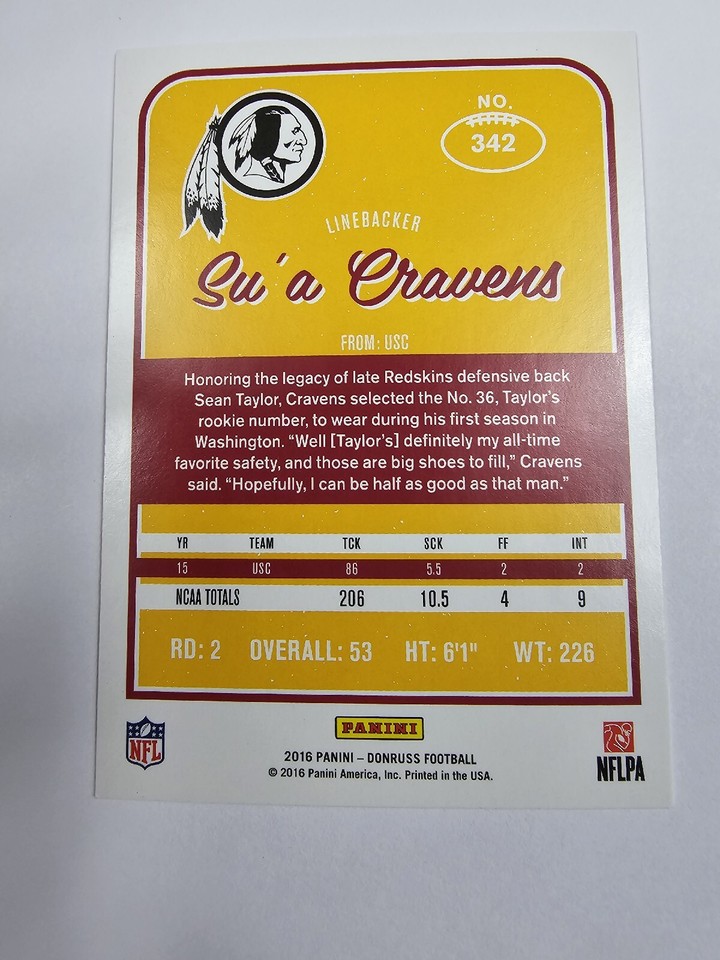 2016 Donruss Football Press Proofs Blue Su' a Cravens RC Redskins | eBay