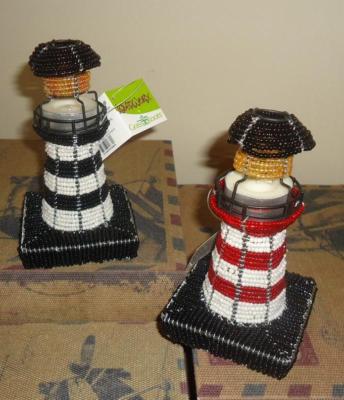 Striped Lighthouse Pair 2 Beaded Wire Tealight Holders Hand Crafted ...