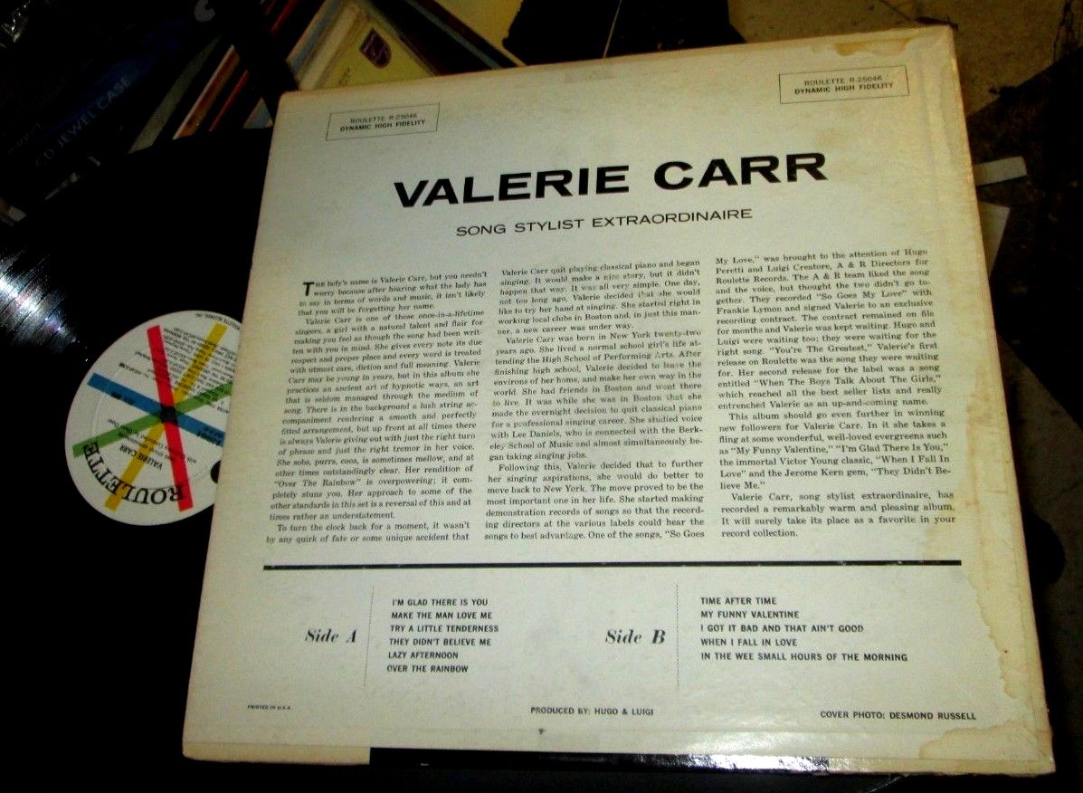 VALERIE CARR SONG STYLIST EXTRAORDINAIRE LP VG+ ROULETTE VINYL 1958 POP ...