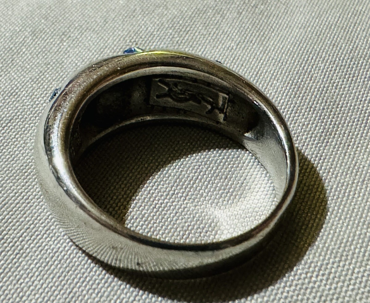 YSL Yves Saint Laurent Ring Size 6 Blue Rhinestones YSL Yves Saint Laurent Ring Size 6 Blue Rhinestones