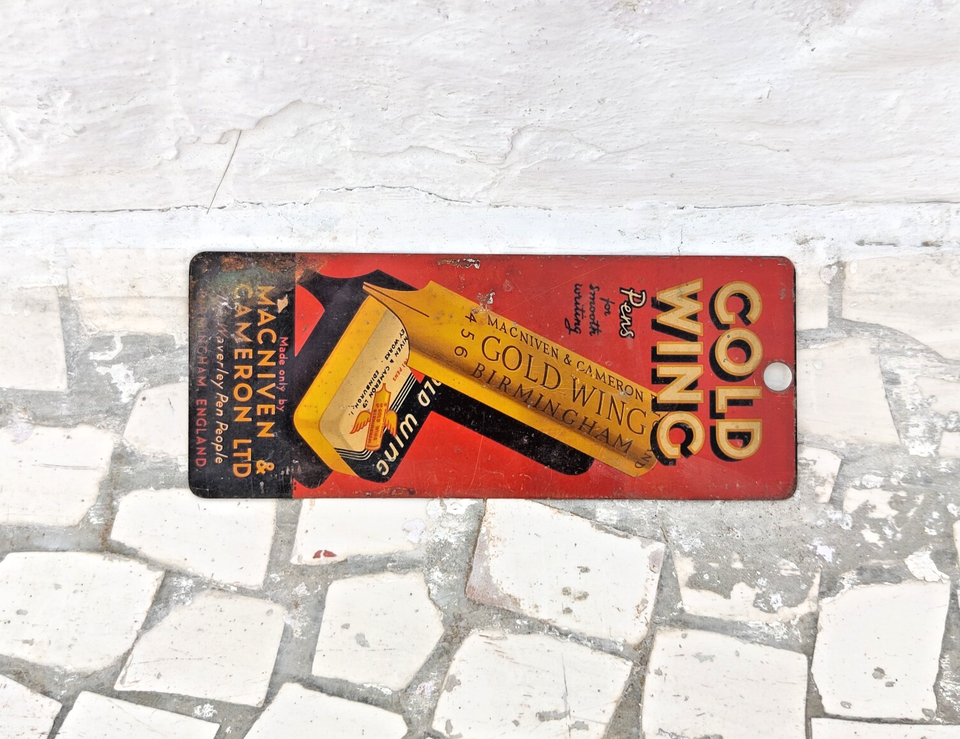 1940 Vintage Gold Wing Fountain Pen Nib Advertising Tin Sign Board ...