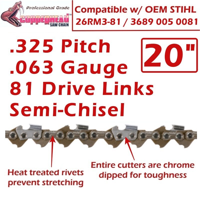 COPPERHEAD 20" SAW CHAIN FITS STIHL 26RM3-81 3689 005 0081 MS261 MS271 ...