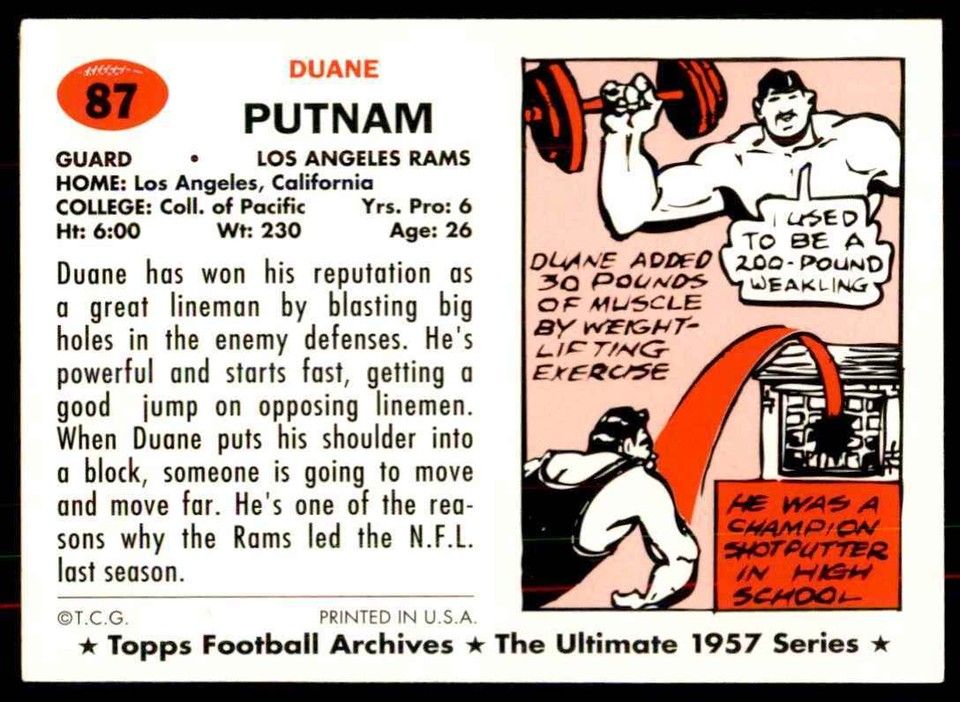 1957 TOPPS ARCHIVES DUANE PUTNAM LOS ANGELES RAMS #87 | eBay