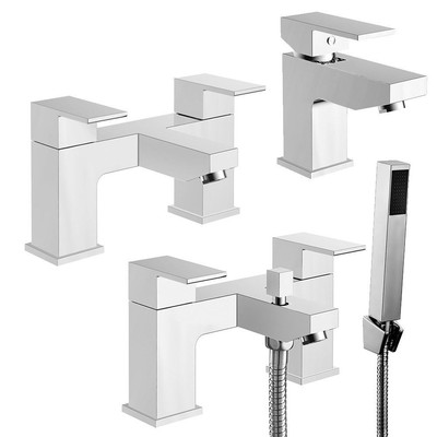 Square Modern Chrome Bathroom Tap Basin Sink Bath Filler Shower Mixer ...