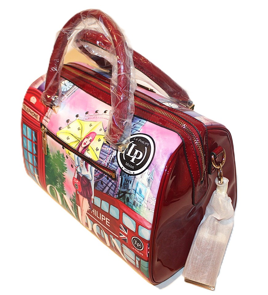 LP La Philipe Purse "Umbrella in London" Handbag Red Large Bag Black ...