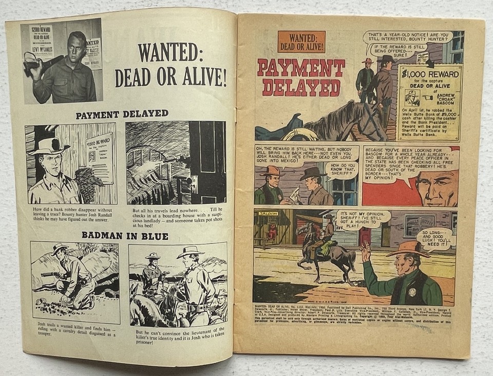 Wanted: Dead or Alive 1102 Four Color. Steve McQueen Photo Cover. Dell ...