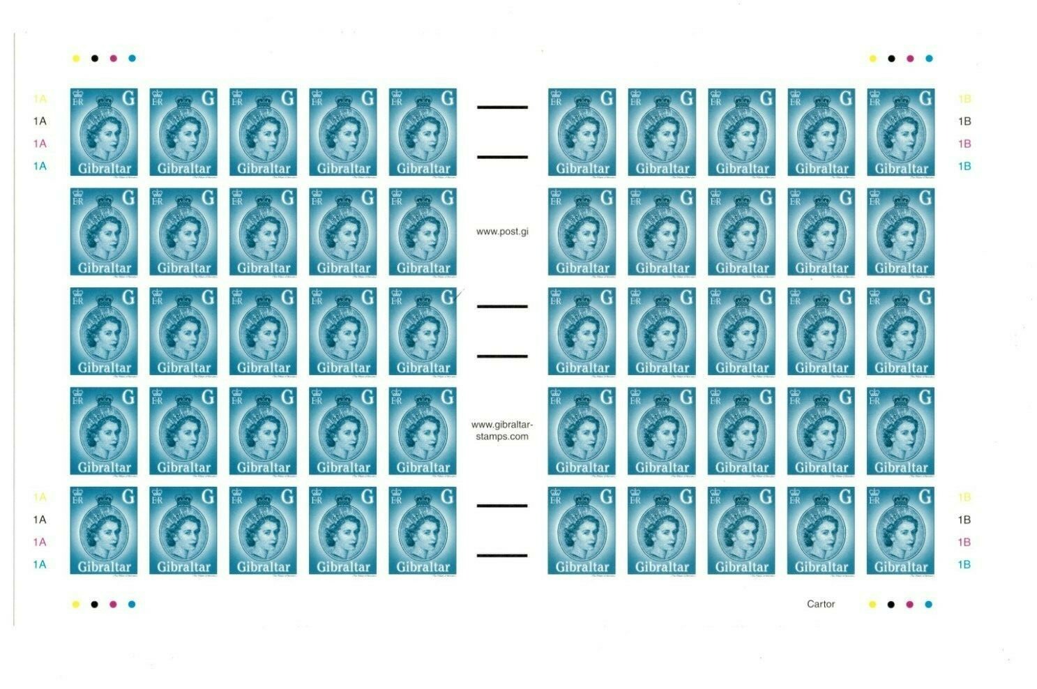 Gibraltar Scott #1425 Sheetlet of 50 Imperf G stamps - Queen Elizabeth ...