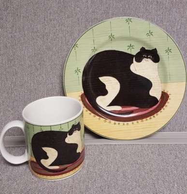 B- Oneida SAKURA CAT COLLECTION Stoneware Coffee Mug Cup and Plate ...
