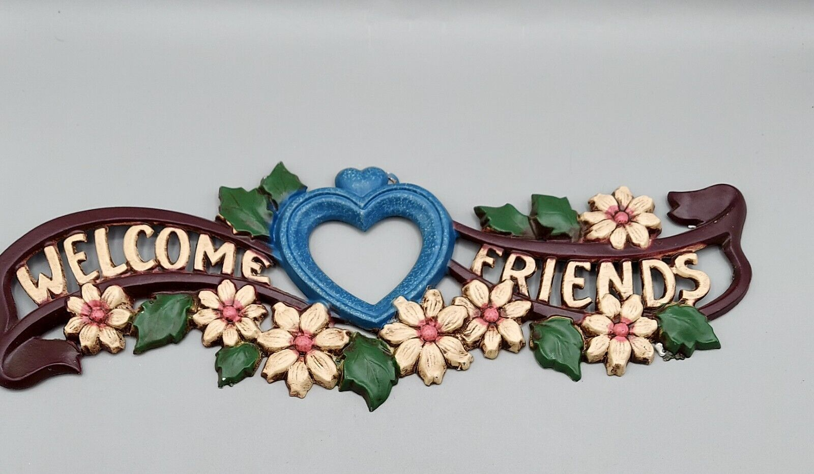 Home Interiors "Welcome Friends" Metal Floral Wall Hanging Plaque Sign ...