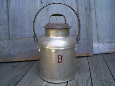 Antique Vintage Primitive 2 Qt Dairy Farm Tin Cream Pail Can w/Lid Bail ...
