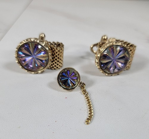 Vintage Colorful Jewel Gold Wrap Cuff Links, Fancy Jewel Mesh Wrap ...