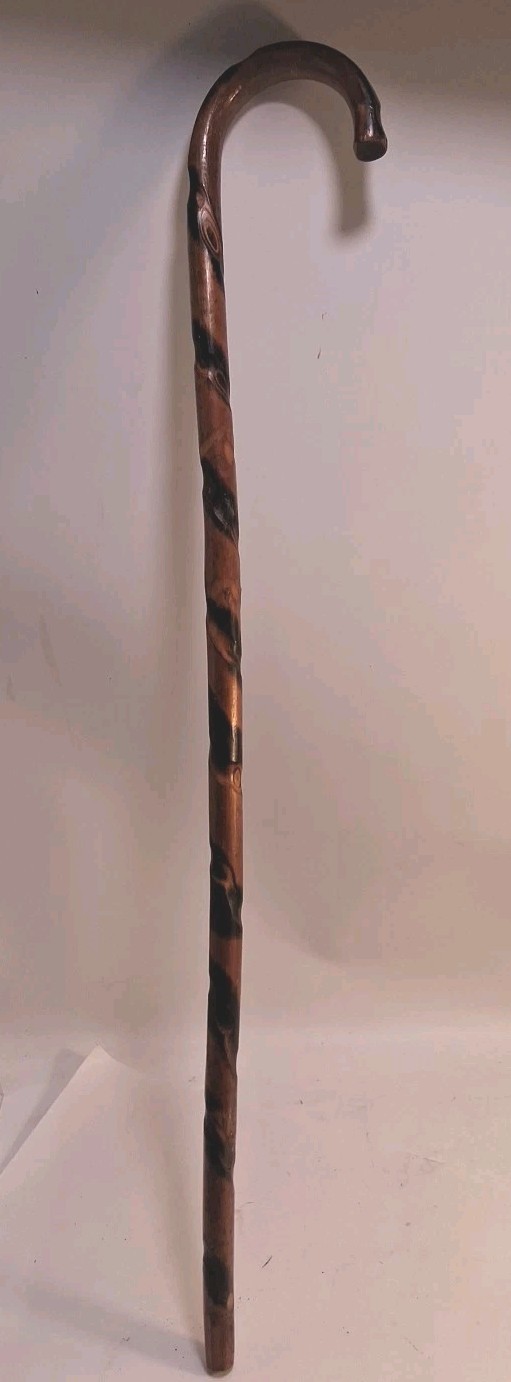 Vtg Handmade Knotty Wood Steam Bent Cane/Walking Stick Read 35.5"L ...