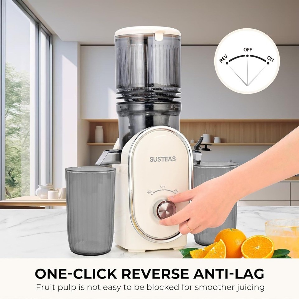 SUSTEAS Cold Press Juicer Machines, 133MM Large Feed Chute, White ...