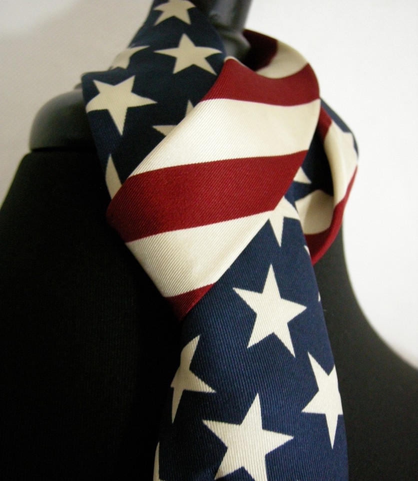 Vtg American Flag Silk Mens Tie Patriotic 52 Red White Blue 4th July ...