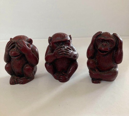3 Wise Monkeys Figure Set Hear See Speak No Evil Three Statue Sculpture ...