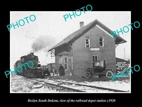 OLD POSTCARD SIZE PHOTO OF ROSLYN SOUTH DAKOTA THE RAILROAD DEPOT ...