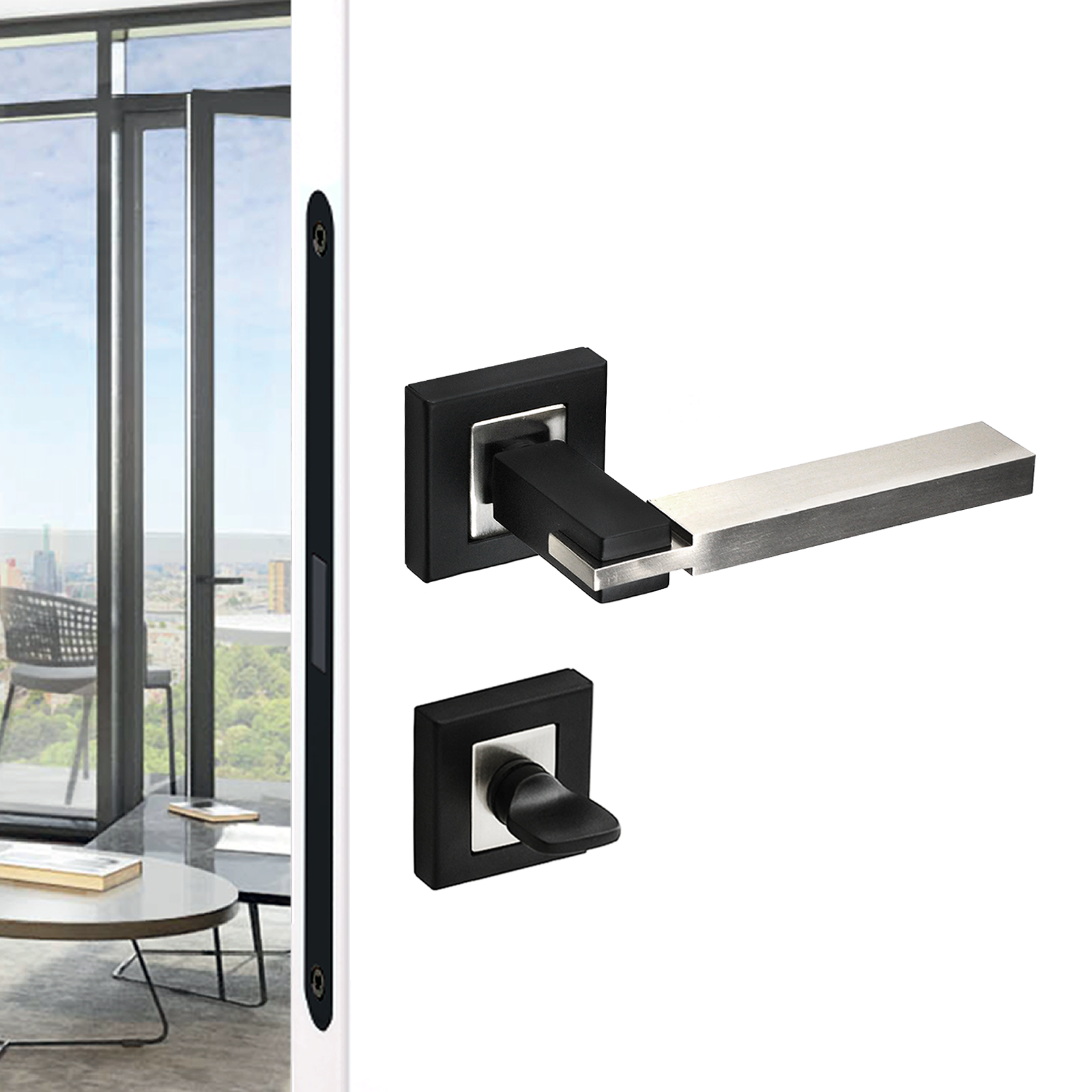 Internal Duo Finish Handles Black Chrome Door Handles Lever On Square ...