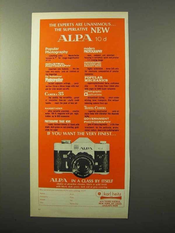 1970 Alpa 10d Camera Ad - Experts Are Unanimous | eBay