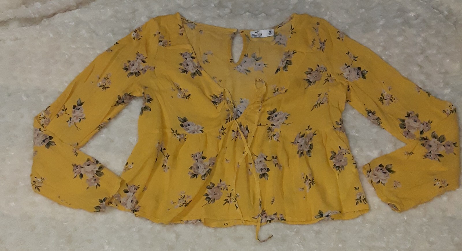 Hollister Yellow Floral Baby Doll Top Tie Neckline Ruffle Y2K Sheer ...