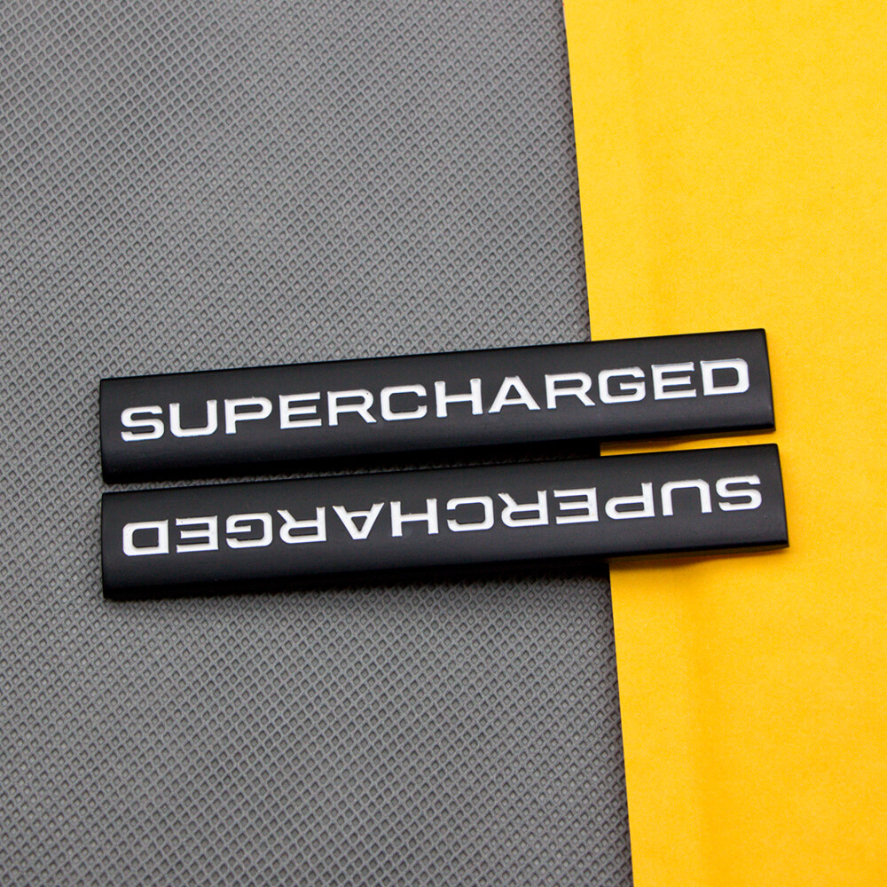 2Pcs Black & White Metal Supercharged Car Trunk Badge Decal V6 V8 Sport ...