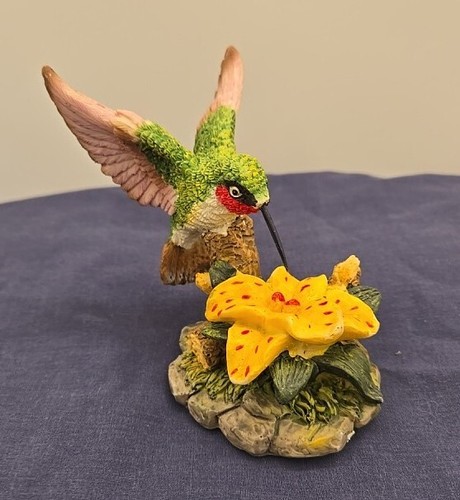 Ruby Throated Hummingbird Porcelain bisque figurine Yellow Flower 6" tall | eBay