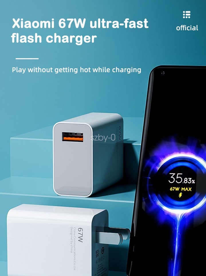 Original Xiaomi 67W Fast Wall Charger Adapter USB-C Cable Mi 11/12/13 ...