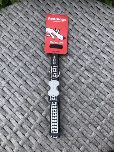 Red Dingo Black & White Bone Reflective Collar - Small (24cm-36cm Neck ...