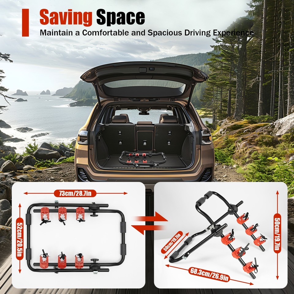Bike Rack For Car Trunk-Mount 3-Bicycle Carrier Sedan Hatchback SUV ...