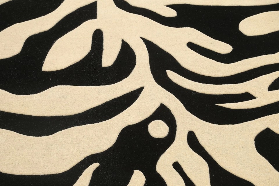Zebra Animal Print Oriental Area Rug Hand-Tufted Wool Ivory/ Black ...