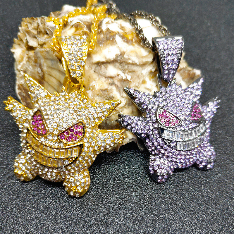 Hip Hop Jewelry Pokemon Gengar Necklace Pendant Cubic Zircon Copper ...