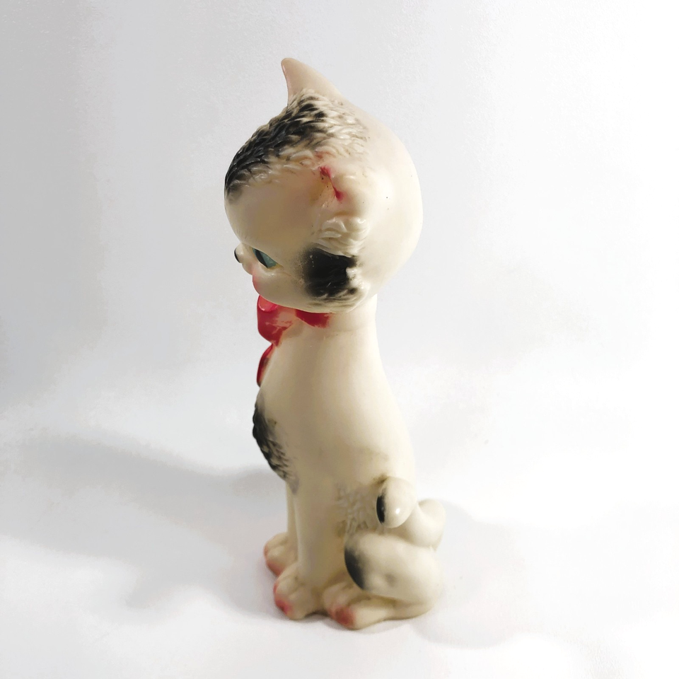 Vintage 1950's Sun Rubber Co Cat White Black Squeaky Toy Red Bow Kitsch ...