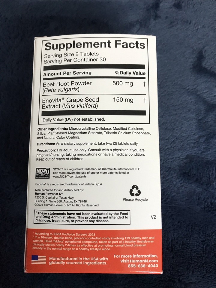 HumanN Super Beets Heart Tablets Smooth Coat 500mg Antioxidants 60 ...