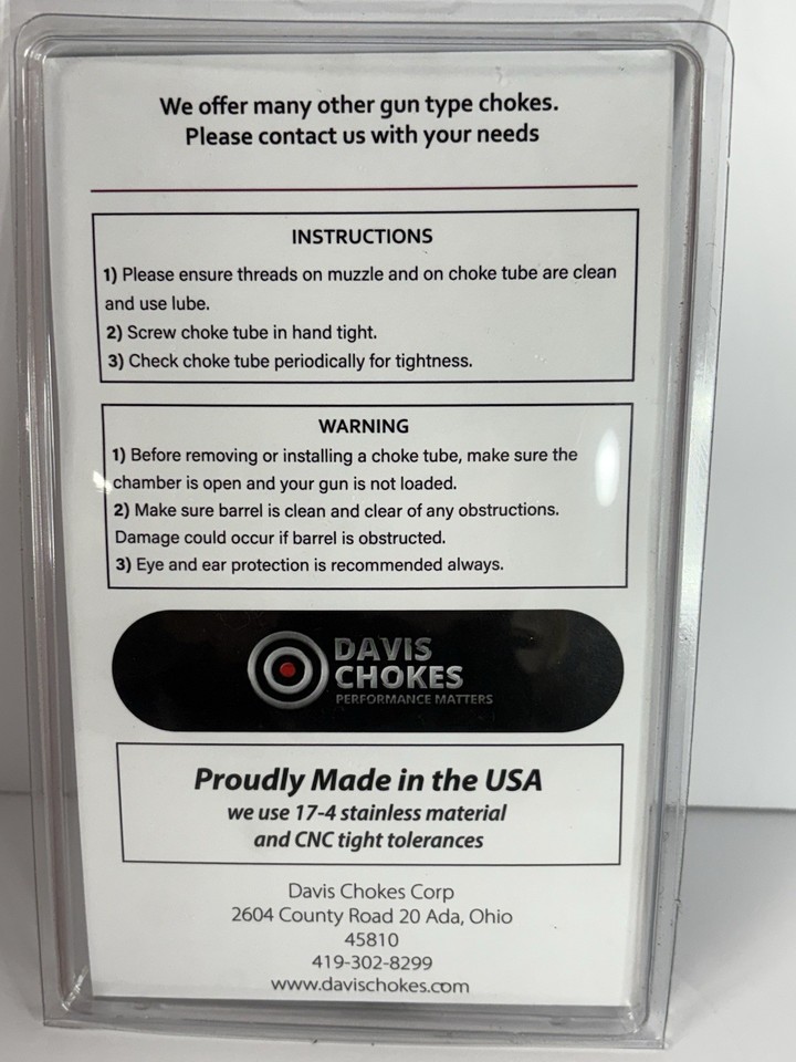 12 Gauge Shotgun Choke Tube Davis Chokes Turkey, Card Shooting Choke ...